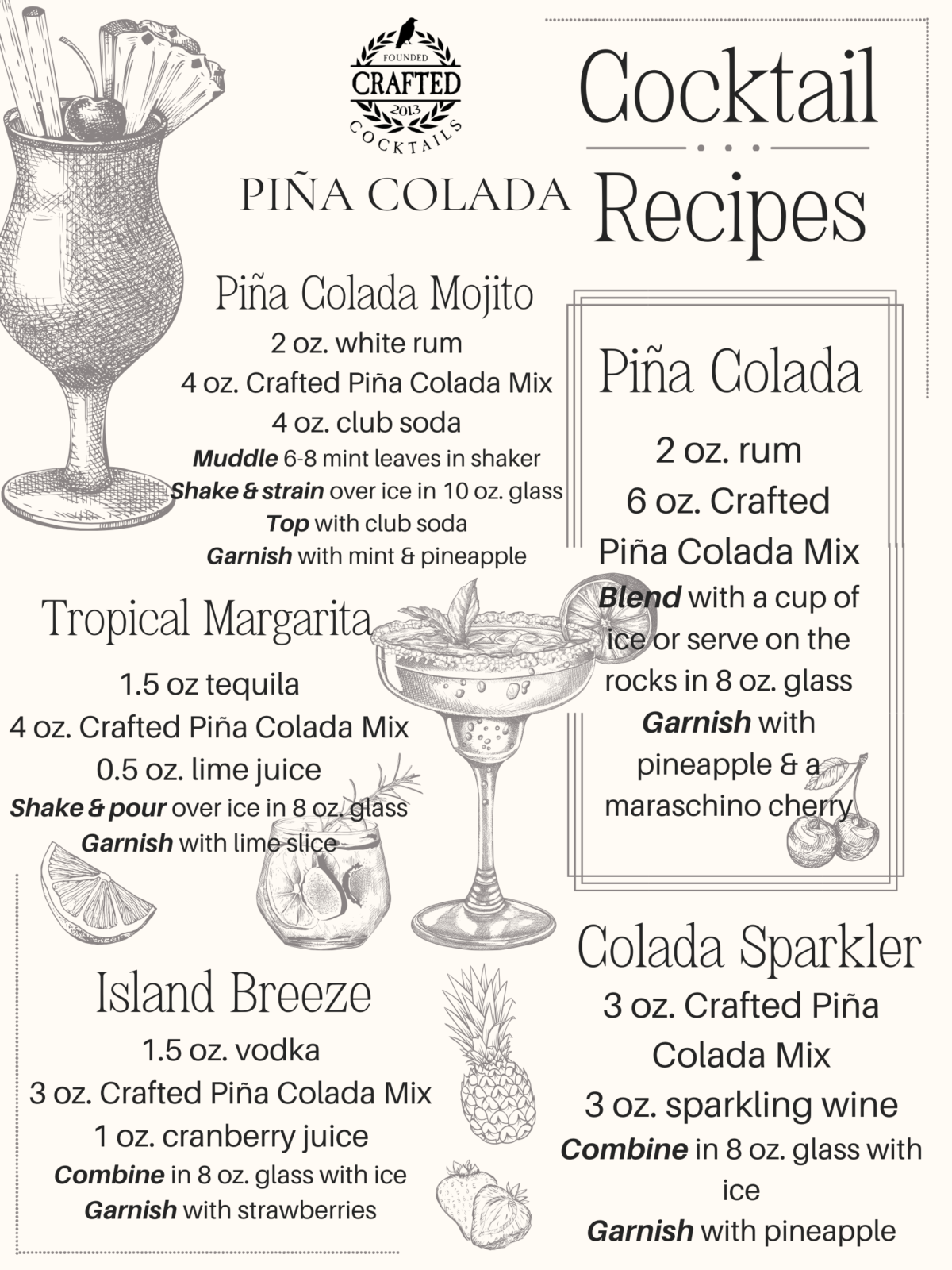 Pina Colada Mix Cocktail Mixer or Mocktail Mix - Crafted Cocktails